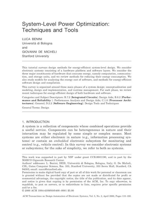 Pdf System Level Power Optimization Techniques And Tools Dokumentips