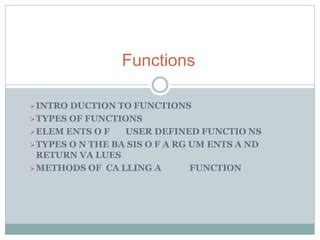 Functions In C PPT Programming Languages Computing