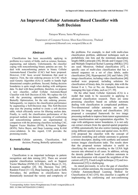 Pdf An Improved Cellular Automata Based Classifier With Soft Decision