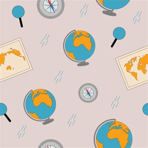Geographic Seamless Pattern Globe Magnifier Compass World Map 4666070 Vector Art At Vecteezy