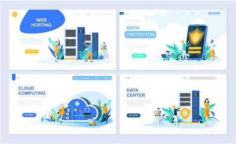 Set Of Landing Page Template For Hosting Data Protection Data Center Cloud Computing Modern