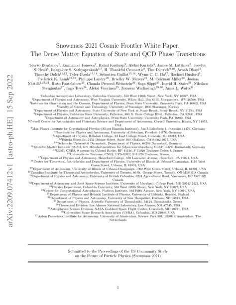 Pdf Snowmass 2021 Cosmic Frontier White Paper The Dense Matter Equation Of State And Qcd