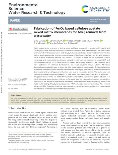 Pdf Environmental Science Water Research And Technology Fabrication Of