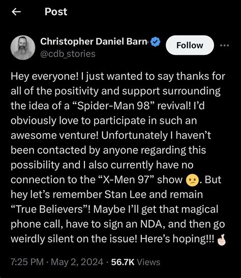 Well Christopher Daniel Barnes Just Confirmed That He Wasnt Contacted To Voice Spider Man In X