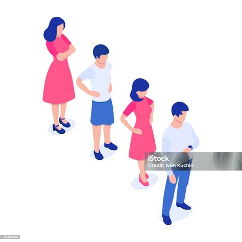 다른 성별과 나이 남성과 여성의 사람들의 대기열 여러 평면 얼굴없는 문자 3차원 형태에 대한 스톡 벡터 아트 및 기타 이미지 3차원 형태 사람들 서 있기 Istock