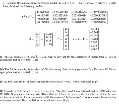 1 Consider The Multiple Linear Regression Model