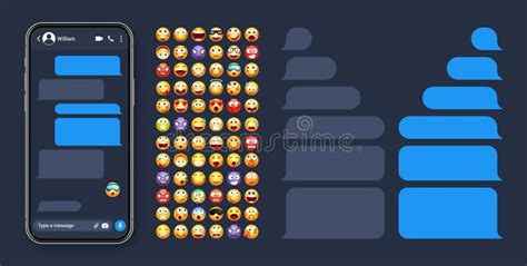 Smartphone Messaging App User Interface With Emoji Sms Text Frame Chat Screen Blue Message