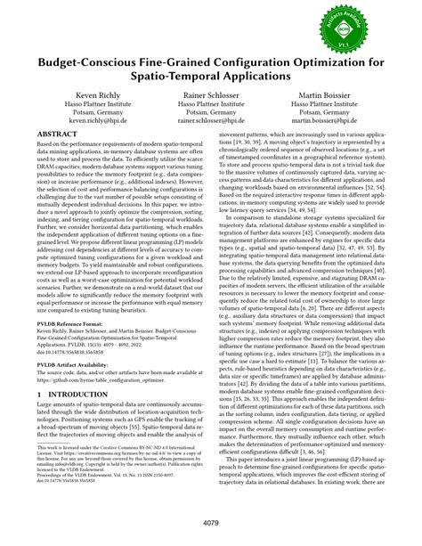 Pdf Budget Conscious Fine Grained Configuration Optimization For Spatio Temporal Applications