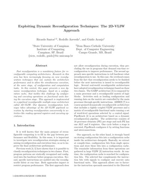 Pdf Exploiting Dynamic Reconfiguration Techniques The 2d Vliw Approach
