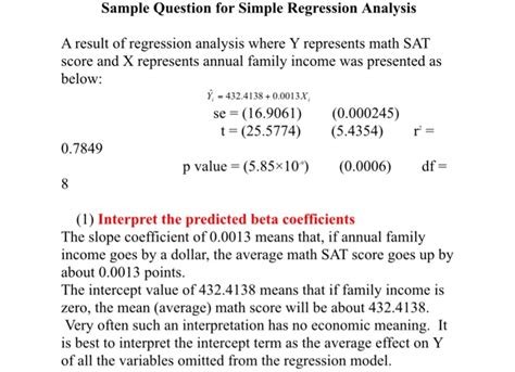 Solved Sample Question For Simple Regression Analysis A