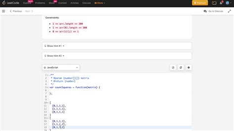 Count Square Submatrices With All Ones Javascript Youtube