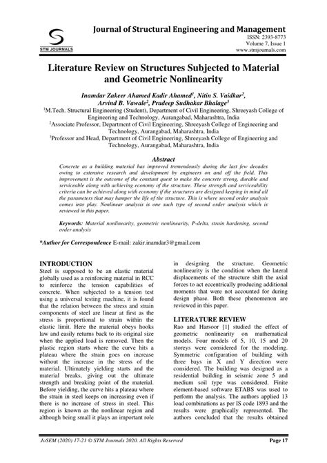 Pdf Literature Review On Structures Subjected To Material And Geometric Nonlinearity