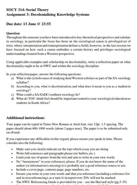 Socy 314 Social Theory Assignment 3 Decolonialising