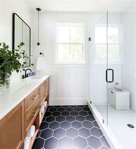 Black And White Hexagon Tile Bathroom Design