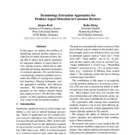 Terminology Extraction Approaches For Product Aspect Detection In Customer Reviews Acl Anthology