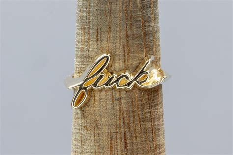 Cursive Script Fuck Ring Solid K Yellow Gold Fashion Piece Etsy