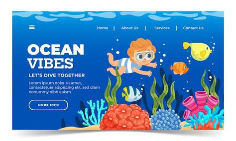 플랫 다이빙 방문 페이지 템플릿 무료 벡터