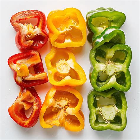 Top View Of Bell Pepper Sliced On White Horizontal Premium Ai