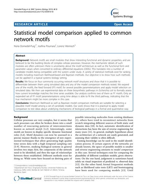 Pdf Statistical Model Comparison Applied To Common Network Motifs