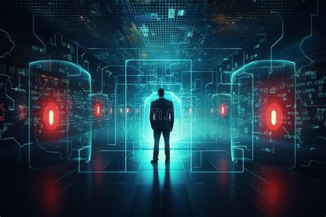 Concept Of Cyber Security Awareness Vs Hacker And Ai Stock Illustration