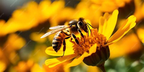 Premium Photo Beautiful Honey Bee On A Flower Closeup