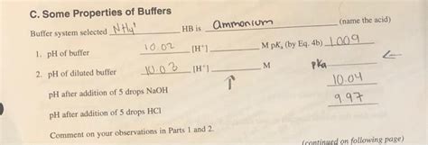 Solved C Some Properties Of Buffers Buffer System Selected