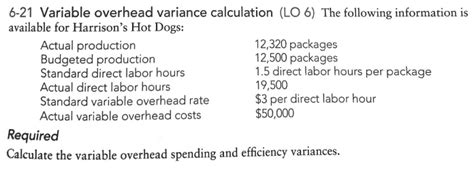 Solved Variable Overhead Variance Calculation LO The Chegg Com