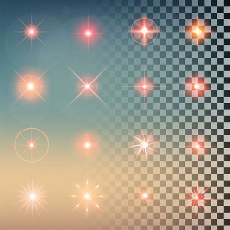 مجموعه وکتور مفهومی خلاقانه از ستارگان افکت نور درخشش با جرقه های جدا شده در پس زمینه مشکی طراحی