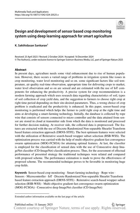 Design And Development Of Sensor Based Crop Monitoring System Using Deep Learning Approach For