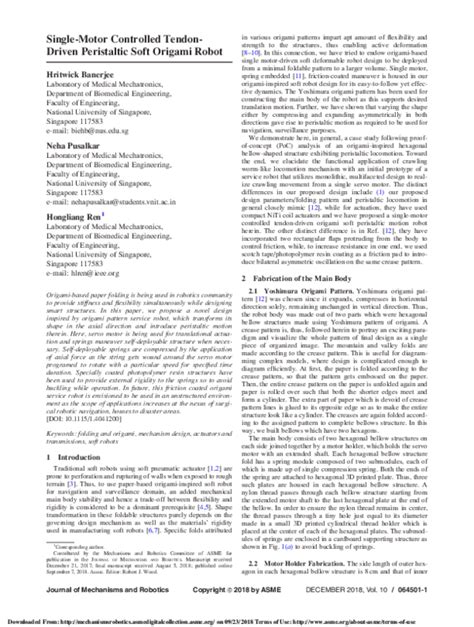 Pdf Single Motor Controlled Tendon Driven Peristaltic Soft Origami Robot