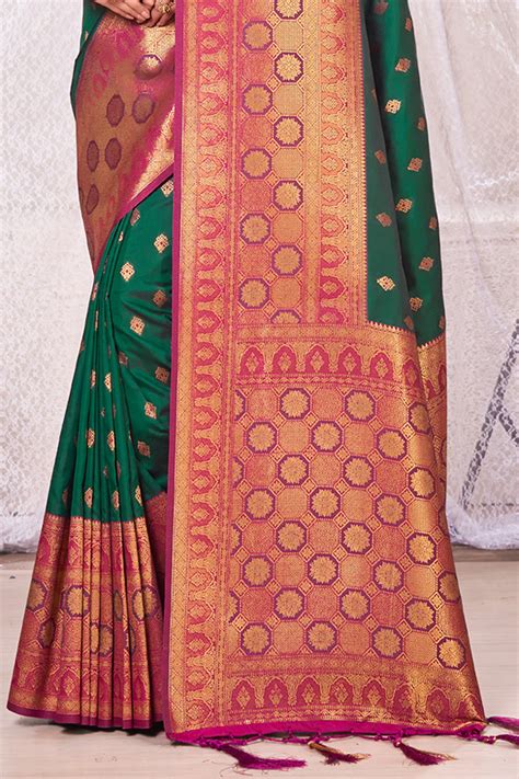 Buy Bottle Green Banarasi Saree Online Karagiri