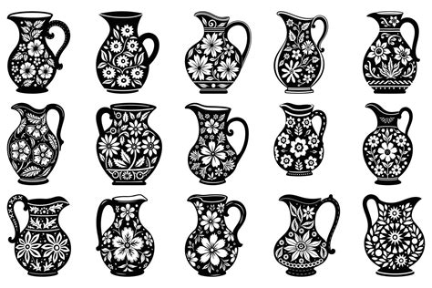 Collection Of Black And White Floral Pitchers Vase 71229193 Vector Art