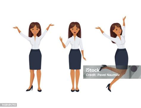 서 있는 포즈 벡터 세트에서 공식적인 정장을 입은 사무실 여성 캐릭터 벡터에 대한 스톡 벡터 아트 및 기타 이미지 벡터