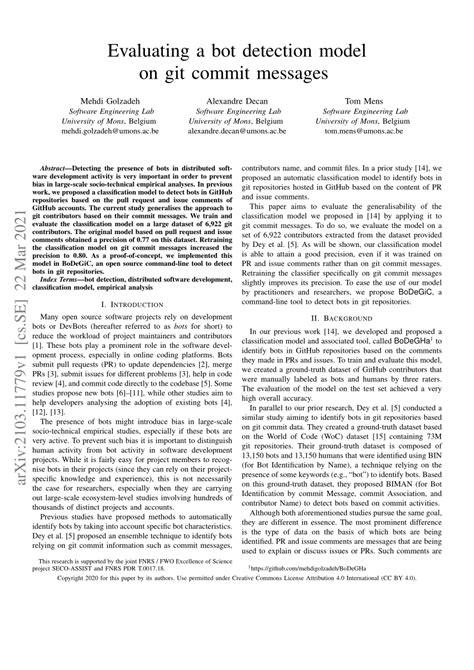 Pdf Evaluating A Bot Detection Model On Git Commit Messages