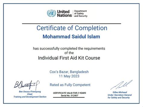 Md Saidul Islam On Linkedin I Have Successfully Completed The Course Of Individual First Aid Kit
