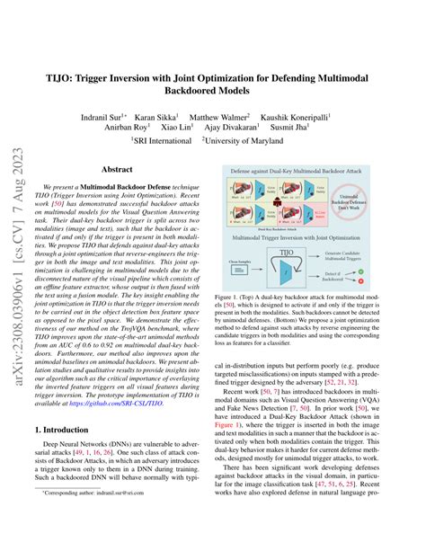Pdf Tijo Trigger Inversion With Joint Optimization For Defending Multimodal Backdoored Models