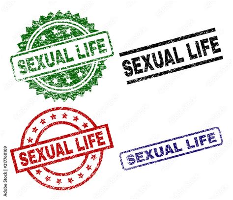 SEXUAL LIFE Seal Prints With Distress Texture Black Green Red Blue Vector Rubber Prints Of