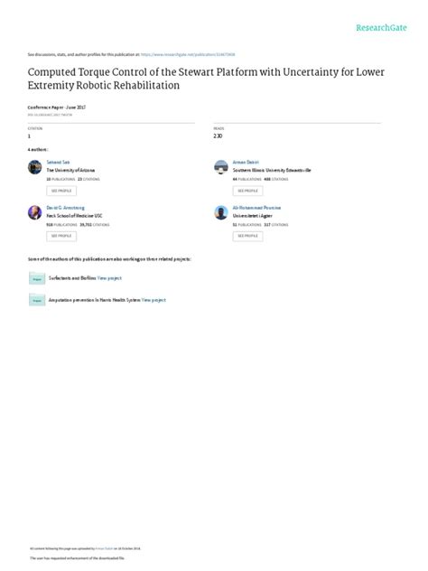 Computed Torque Control Of The Stewart Platform Wi Pdf Control Theory Matrix Mathematics