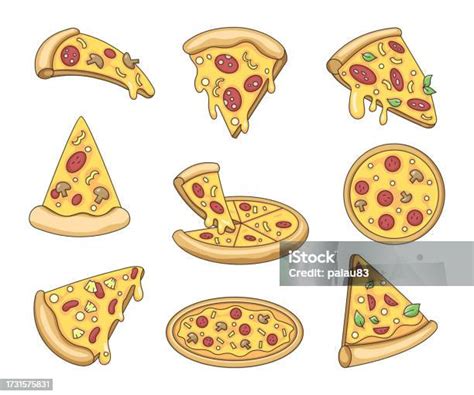 맛있는 피자 패스트 푸드 벡터 그리기 디자인 요소 모음입니다 페페로니 피자에 대한 스톡 벡터 아트 및 기타 이미지 페페로니 피자 부분의 피자 Istock