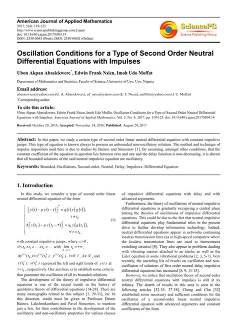 Pdf Oscillation Conditions For A Type Of Second Order Neutral Differential Equations With Impulses