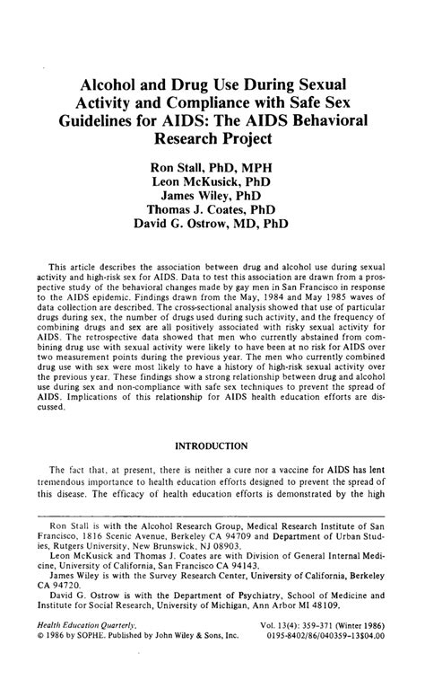 Pdf Alcohol And Drug Use During Sexual Activity And Compliance With