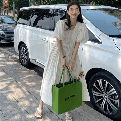 크레디 소프트 버블 슬리브 플리츠 루즈 원피스 여성 여름 허리 랩 A라인 미디움 큐트 클래식 시크 20대 30대초반 20대초반 유행하는 컨템포러리 고급스러운 여친 편한 소풍