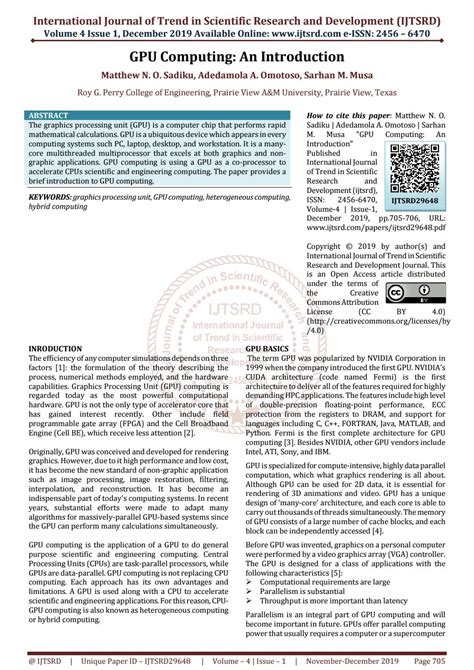 Gpu Computing An Introduction By International Journal Of Trend In Scientific Research And