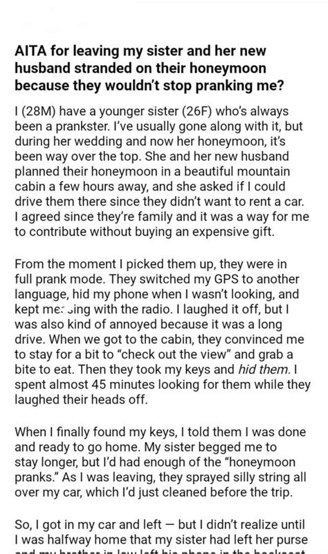 Aita For My Sister And Her New Husband On Their Honeymoon