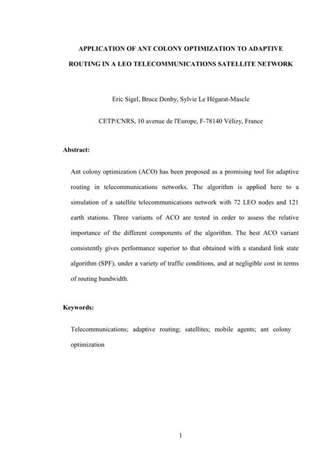 Pdf Application Of Ant Colony Optimization To Adaptive Routing In Leo Telecommunications