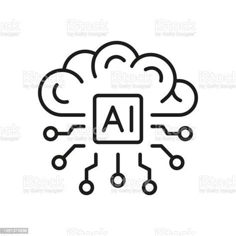 흰색 배경에 인공 지능 기호입니다 회로가 있는 인간의 두뇌 디지털 기술 개념 블랙 라인 아이콘입니다 기술 과학 선형 픽토그램 편집 가능한 획 고립된 벡터 그림 Cpu에 대한