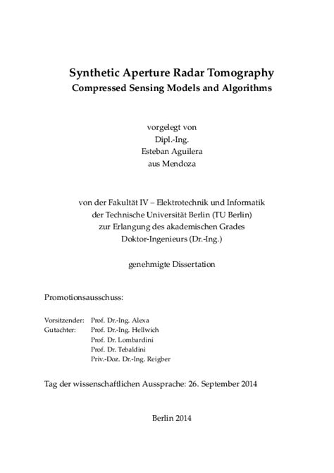 Pdf Synthetic Aperture Radar Tomography Compressed Sensing Models