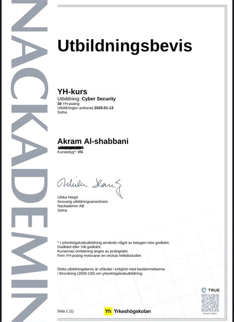 Certificate Of Completion In Cyber Security Issued To Akram Al Shabbani By… Akram A
