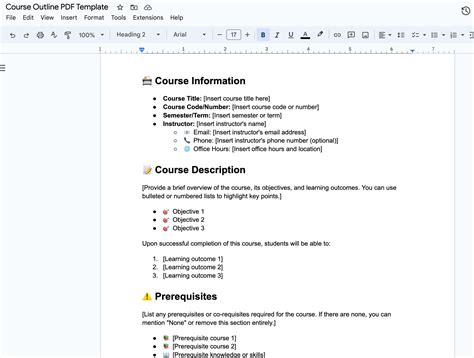 Download Free Course Outline Pdf Template