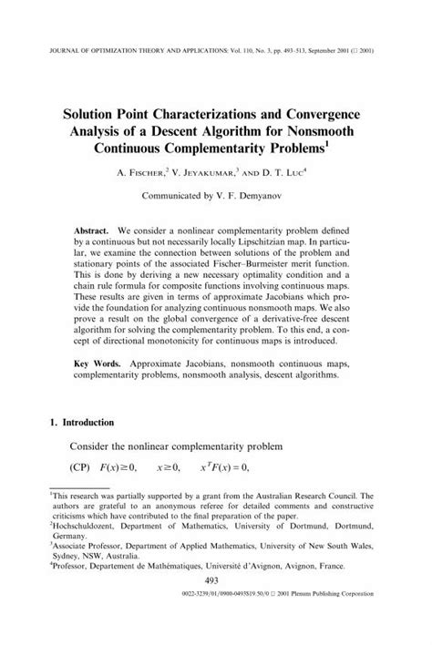 pdf solution point characterizations and convergence analysis of a descent algorithm for